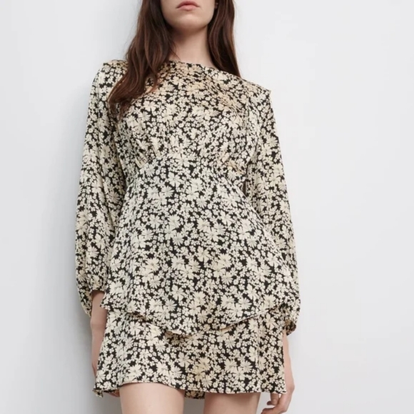 Zara | Dresses | Zara Boho Satin Floral Cottagecore Ruffle Prairie ...